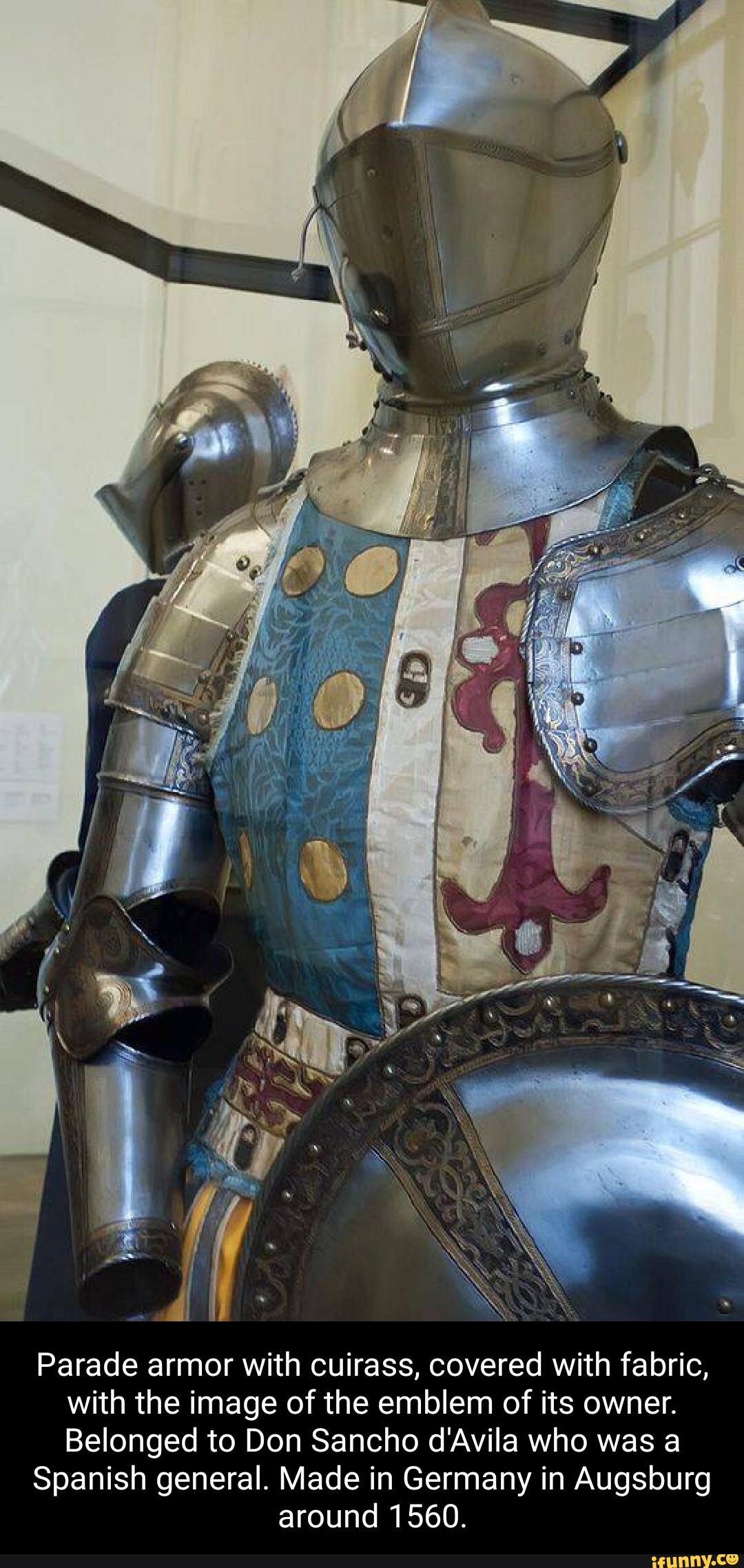 Parade armor with cuirass, covered with fabric, with the image of the ...