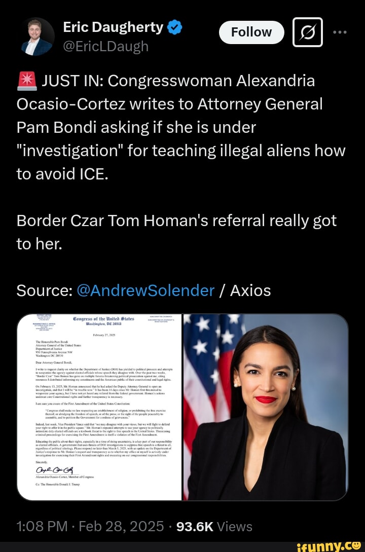 Eric Daugherty @ Follow I JUST IN: Congresswoman Alexandria Ocasio ...