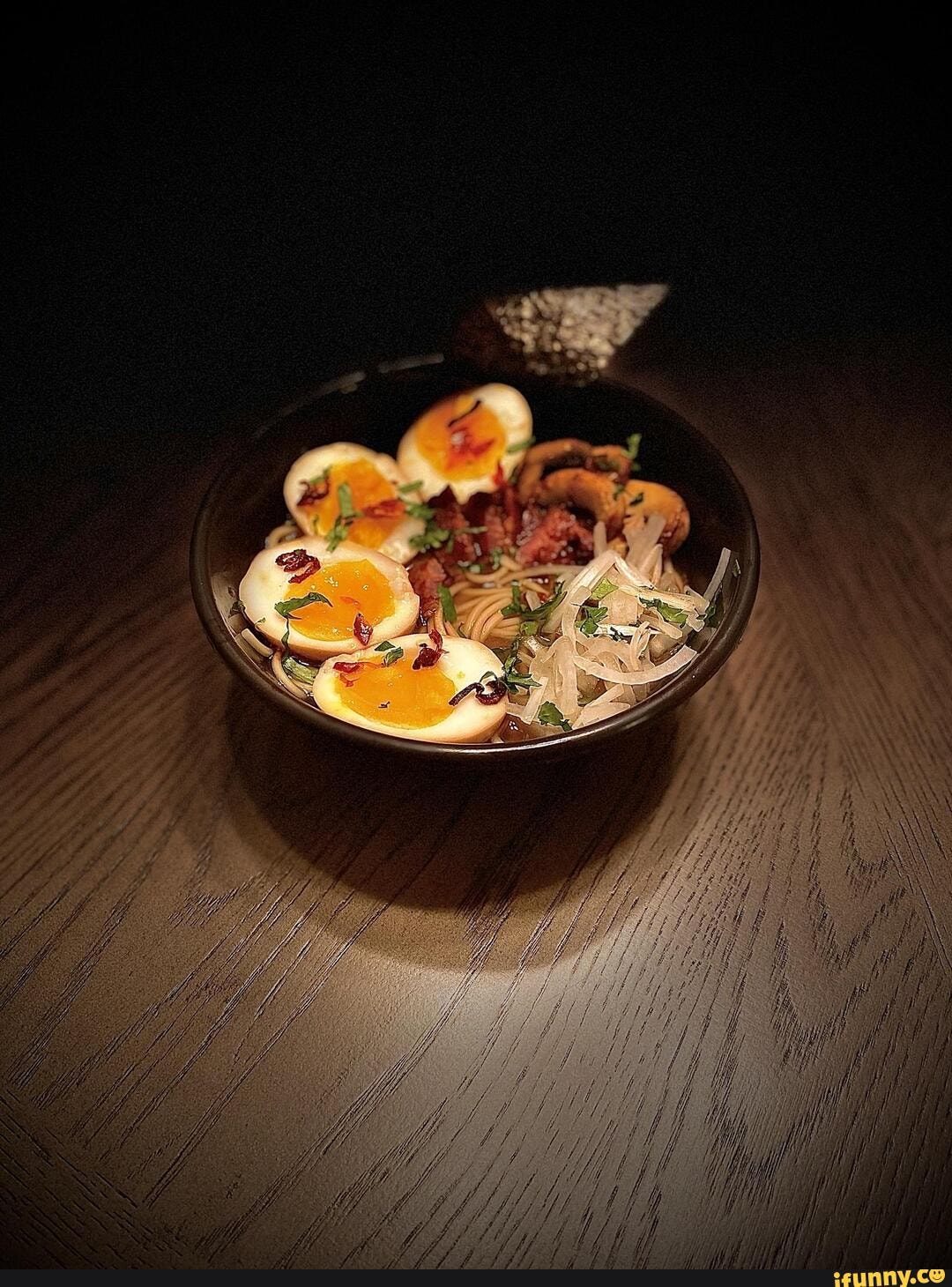 2 day Tonkotsu spin-off with spicy crispy pork belly and mushrooms with ...