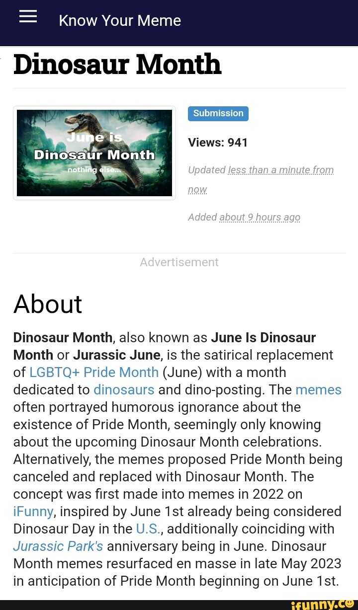 Know Your Meme Dinosaur Month June is Views: 941 Updated Added ...