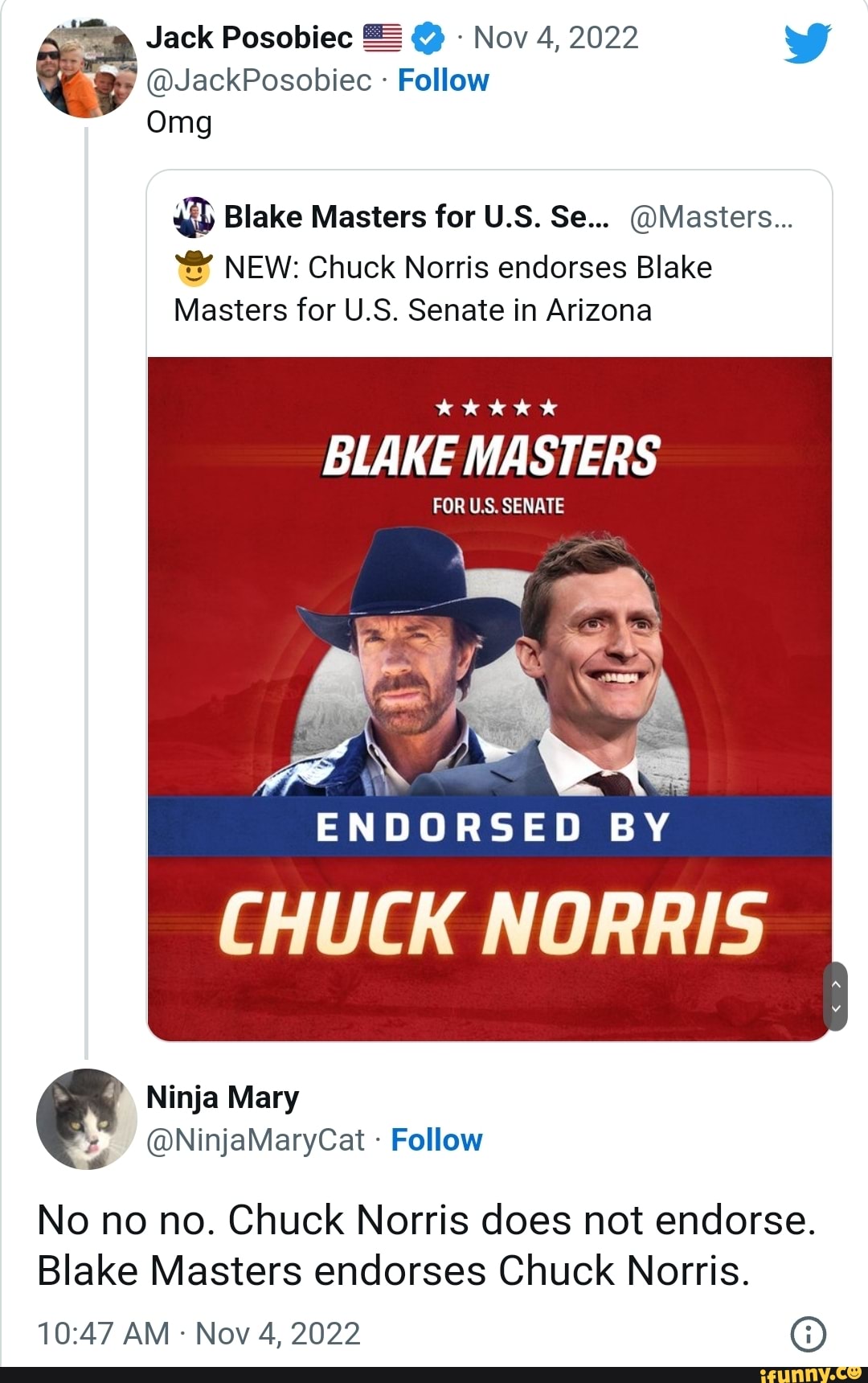 Jack Posobiec @ - Nov 4, 2022 @JackPosobiec - Follow Omg Blake Masters ...