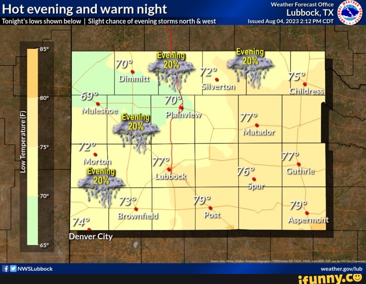 Hot evening and warm night Tonight's lows shown below I Slight chance ...