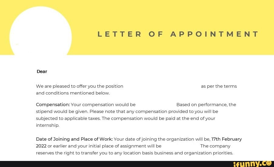 LETTER OF APPOINTMENT Dear We are pleased to offer you the position as ...