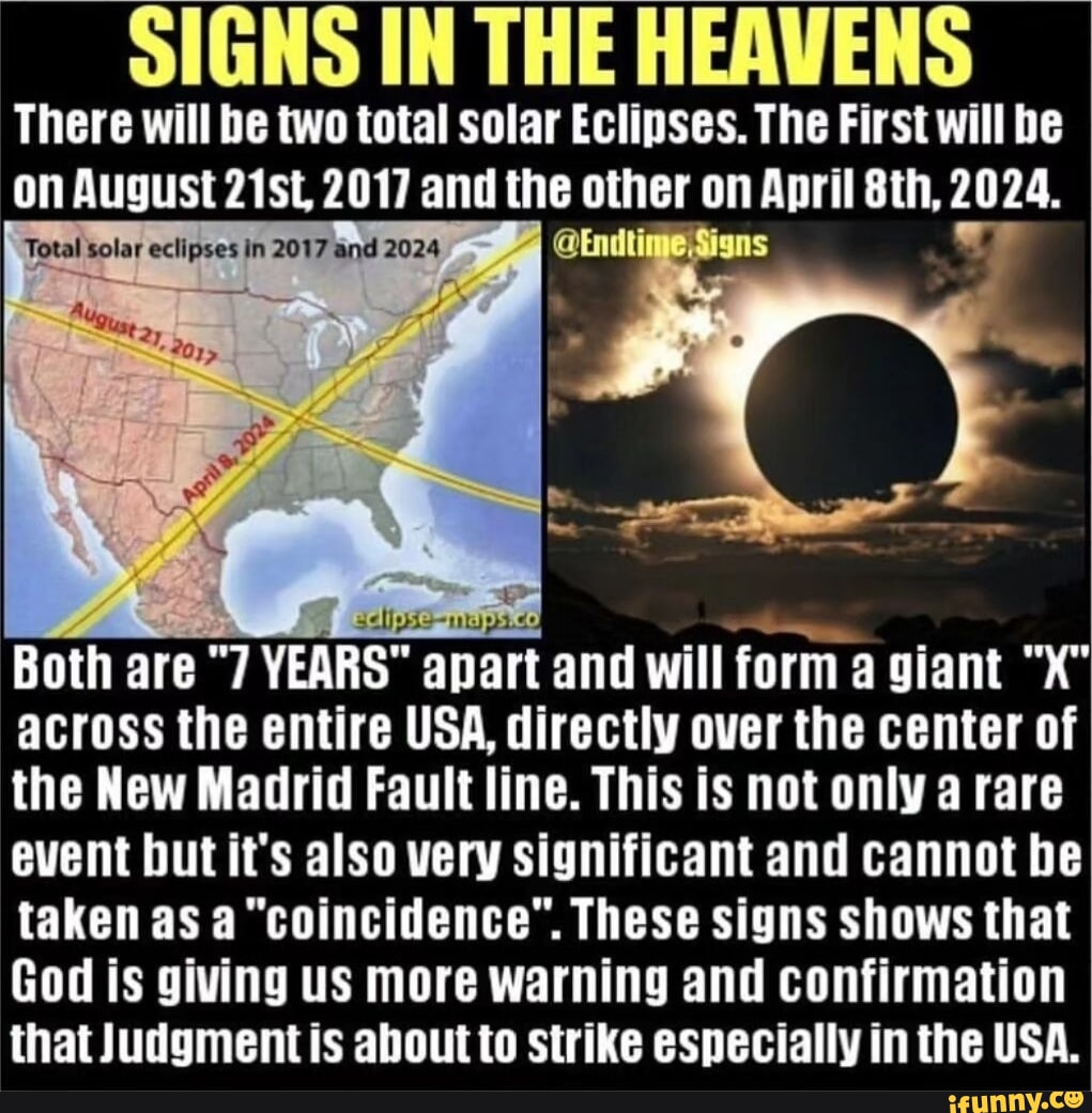 SIGNS IN THE HEAVENS There will be two total solar Eclipses. The First ...