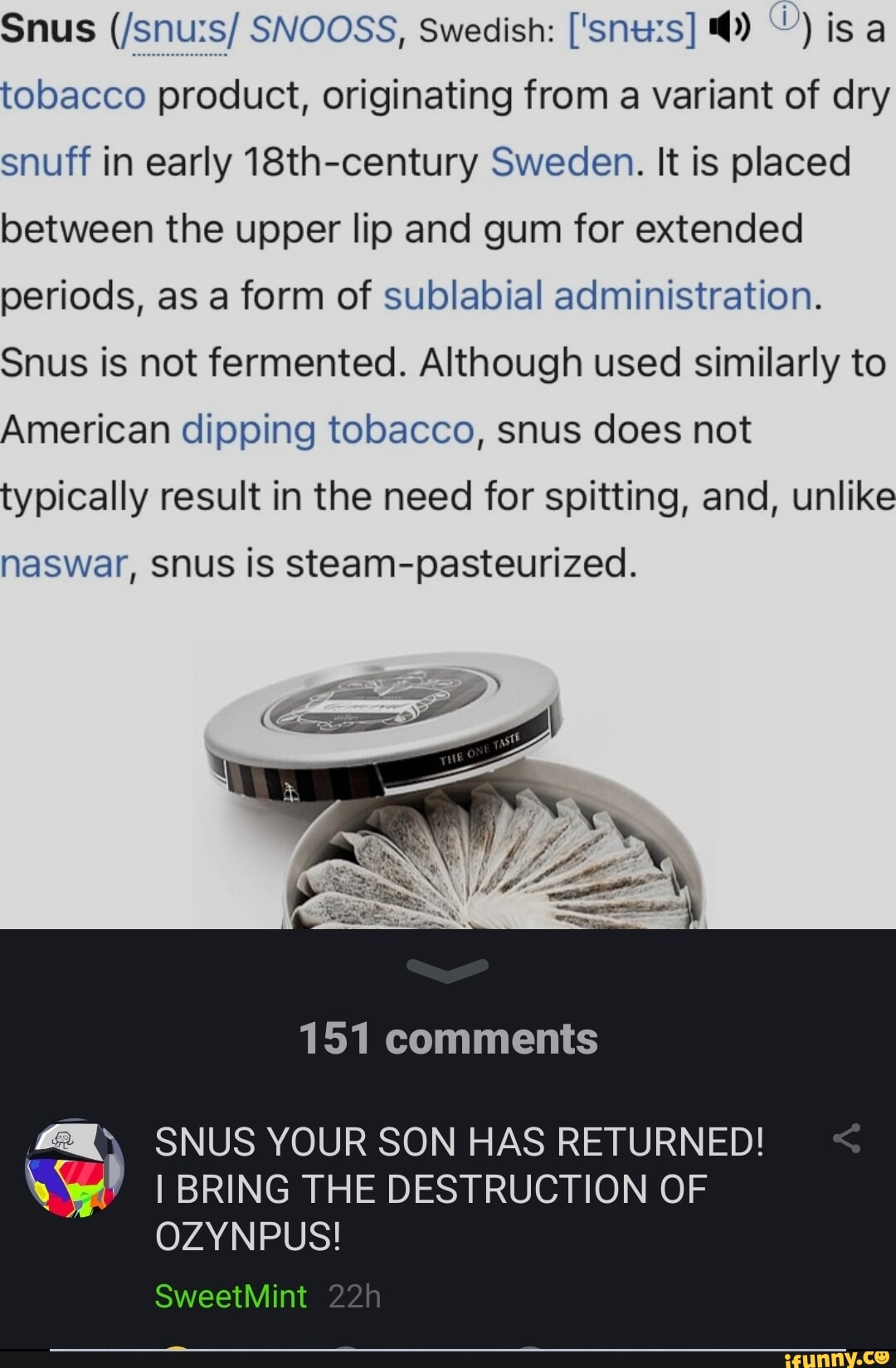 Snus memes. Best Collection of funny Snus pictures on iFunny