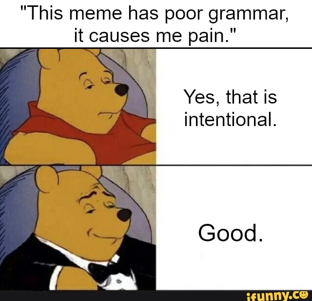 "This meme has poor grammar, it causes me pain.' Yes, that is ...