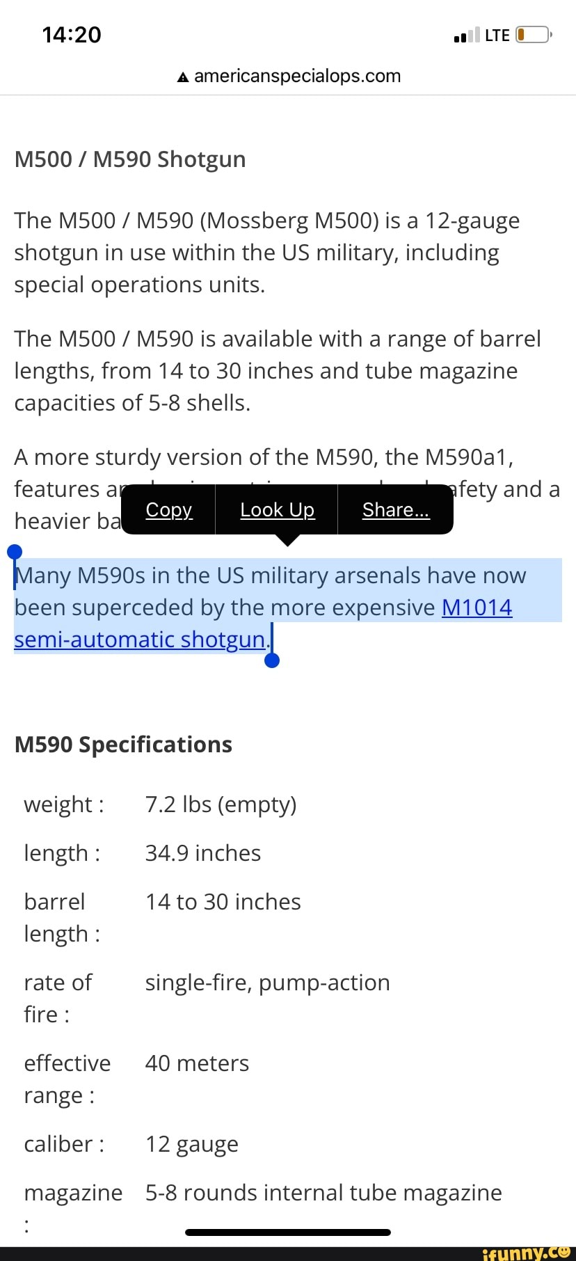 M500 / M590 Shotgun LTE The M500 / M590 (Mossberg M500) is a 12-gauge ...