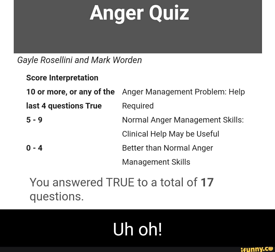 Anger Quiz Gayle Rosellini and Mark Worden Score Interpretation 10 or ...