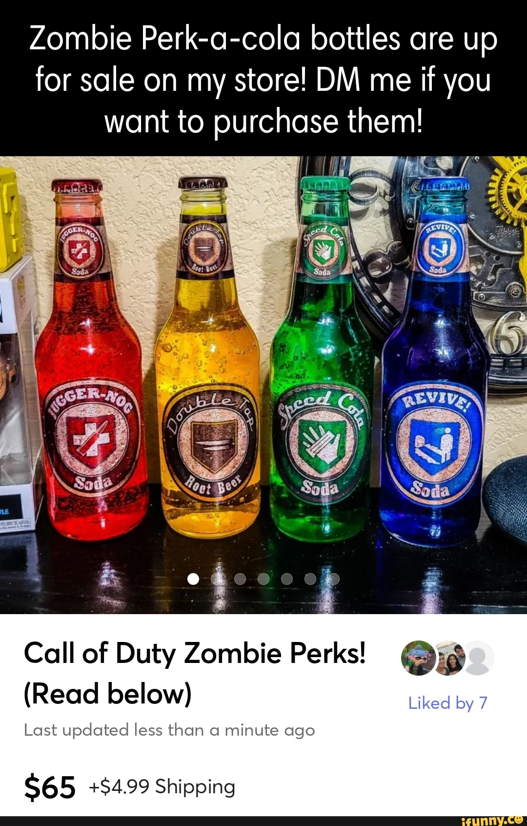 Zombie Perk-a-cola bottles are up for sale on my store! DM me if you ...