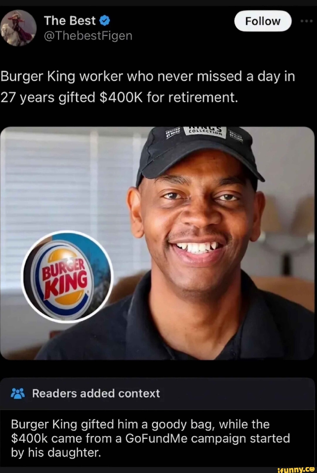 The Best @ Burger King worker who never missed a day in 27 years gifted ...