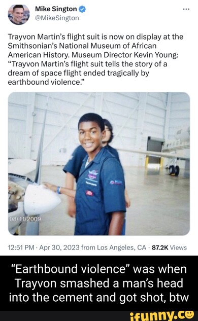 Mike Sington Trayvon Martin's flight suit is now on display at the ...