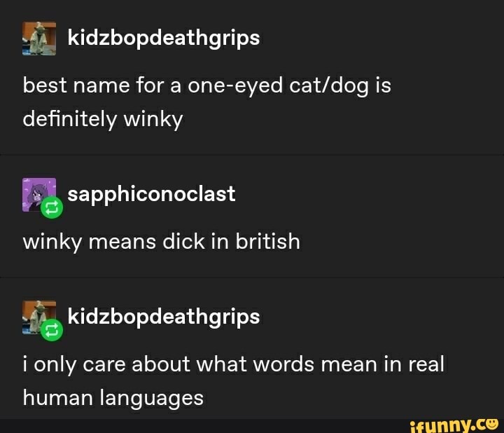 Best name for a one-eyed is definitely winky winky means dick in ...