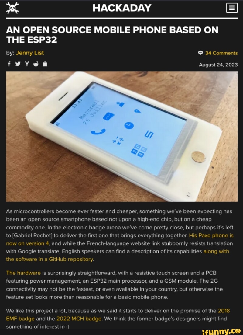 HACKADAY AN OPEN SOURCE MOBILE PHONE BASED ON THE ESP32 by: Jenny List 34 Comments August 24 ...