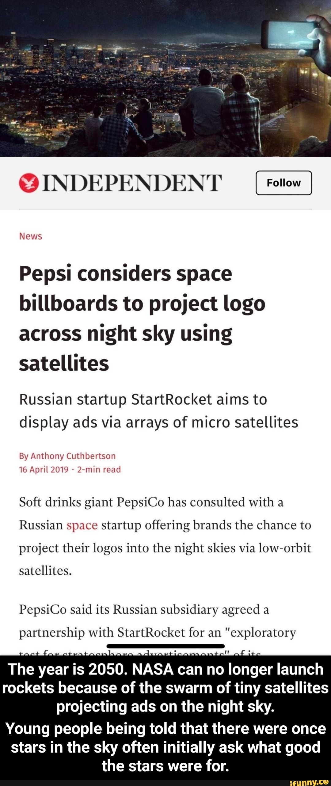 Pepsi considers space billboards to project logo across night sky using ...