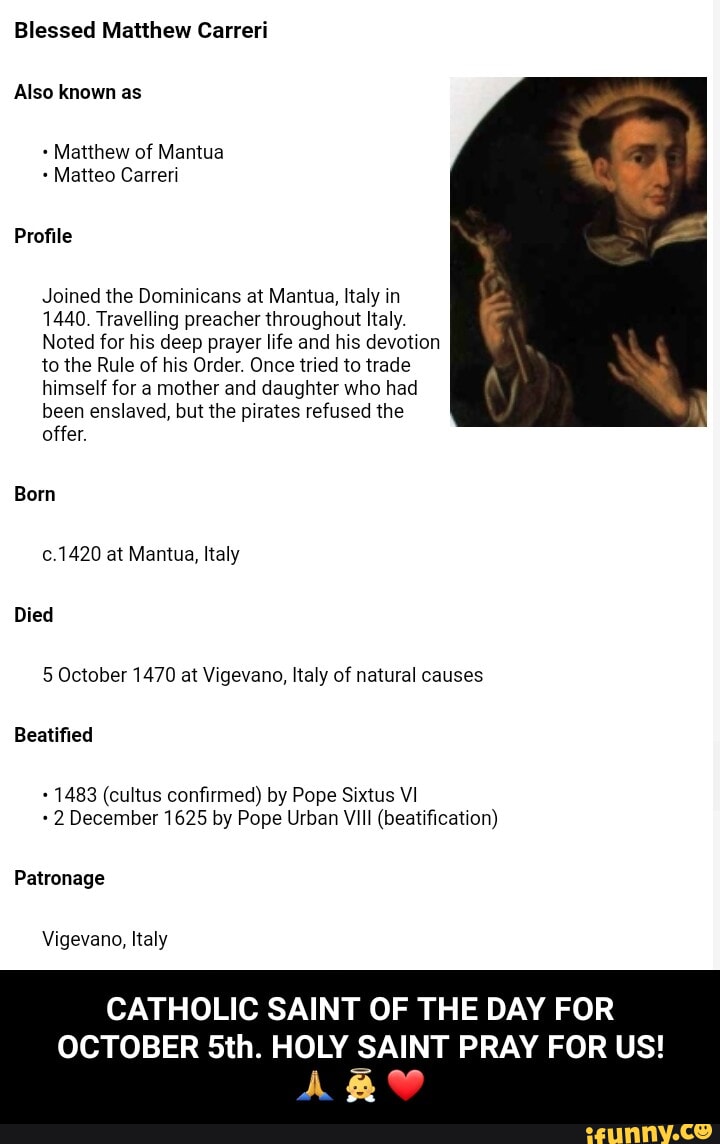 Blessed Matthew Carreri Also known as + Matthew of Mantua + Matteo ...