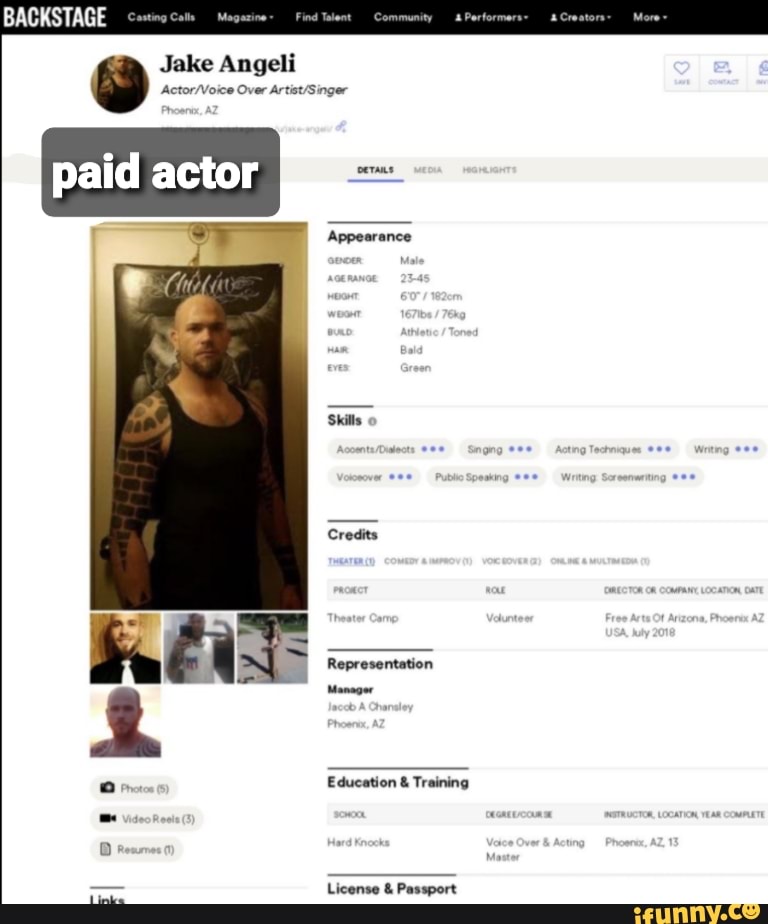 BACKSTAGE Jake Angeli Over acto Appearance Skills Credits ...