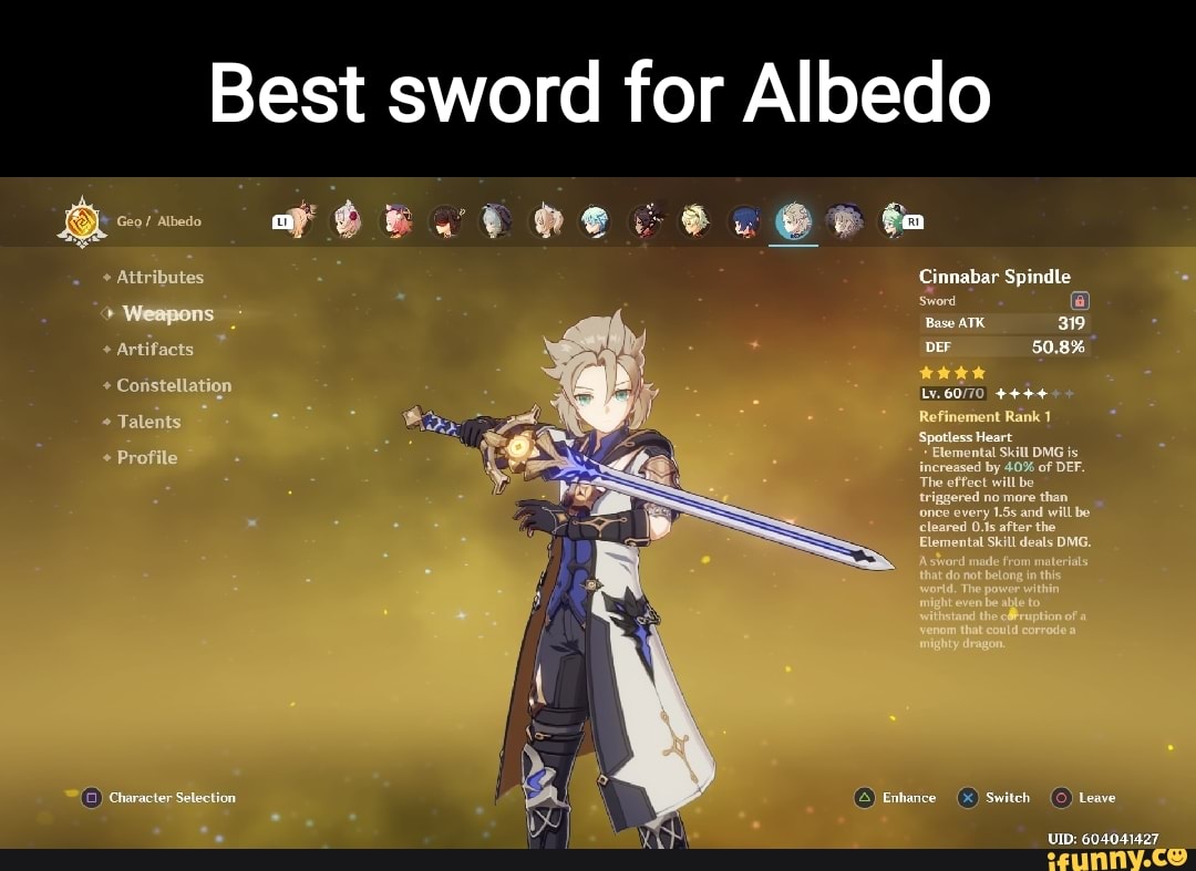 Best sword for Albedo . Attributes Cinnabar Spindle Sword Weapons Base ...