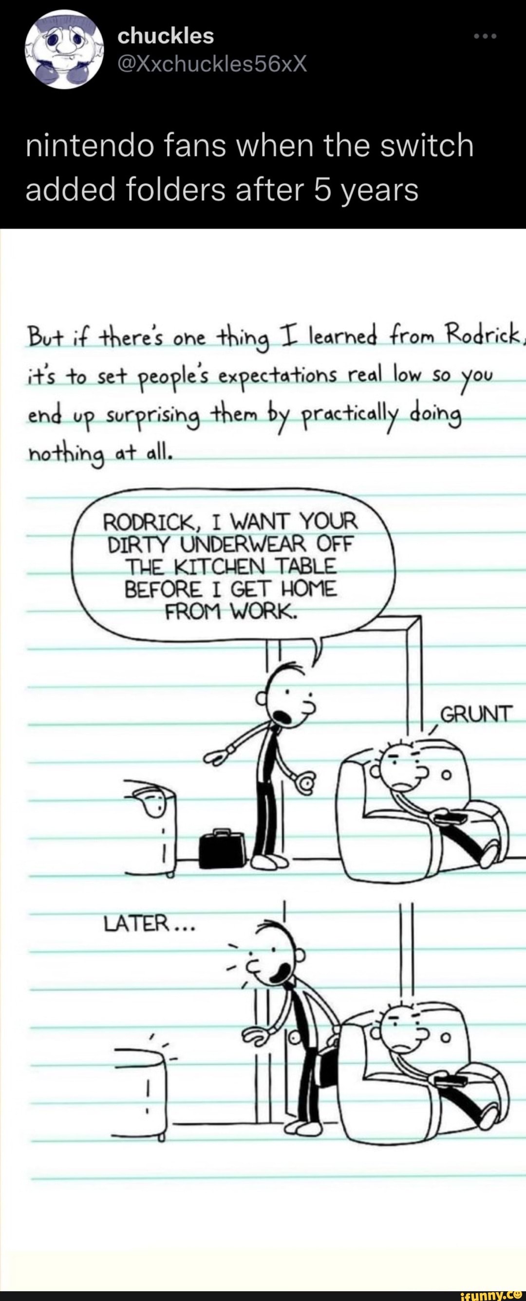 Chuckles nintendo fans when the switch added folders after 5 years But ...