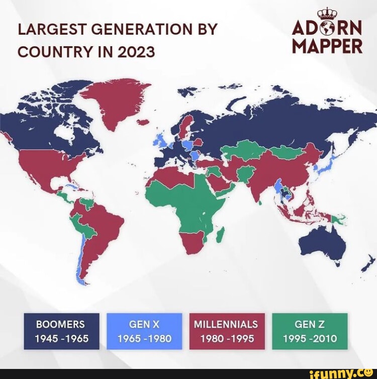 LARGEST GENERATION BY COUNTRY IN 2023 MAPPER BOOMERS GEN X MILLENNIALS ...