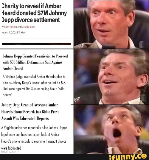 Charity to reveal if Amber deard donated Johnny epp divorce settlement ...