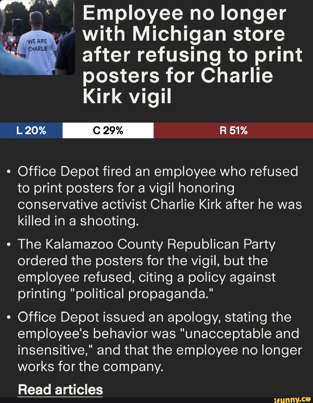 I Employee no longer ARE with Michigan store after refusing to print posters for Charlie Kirk ...
