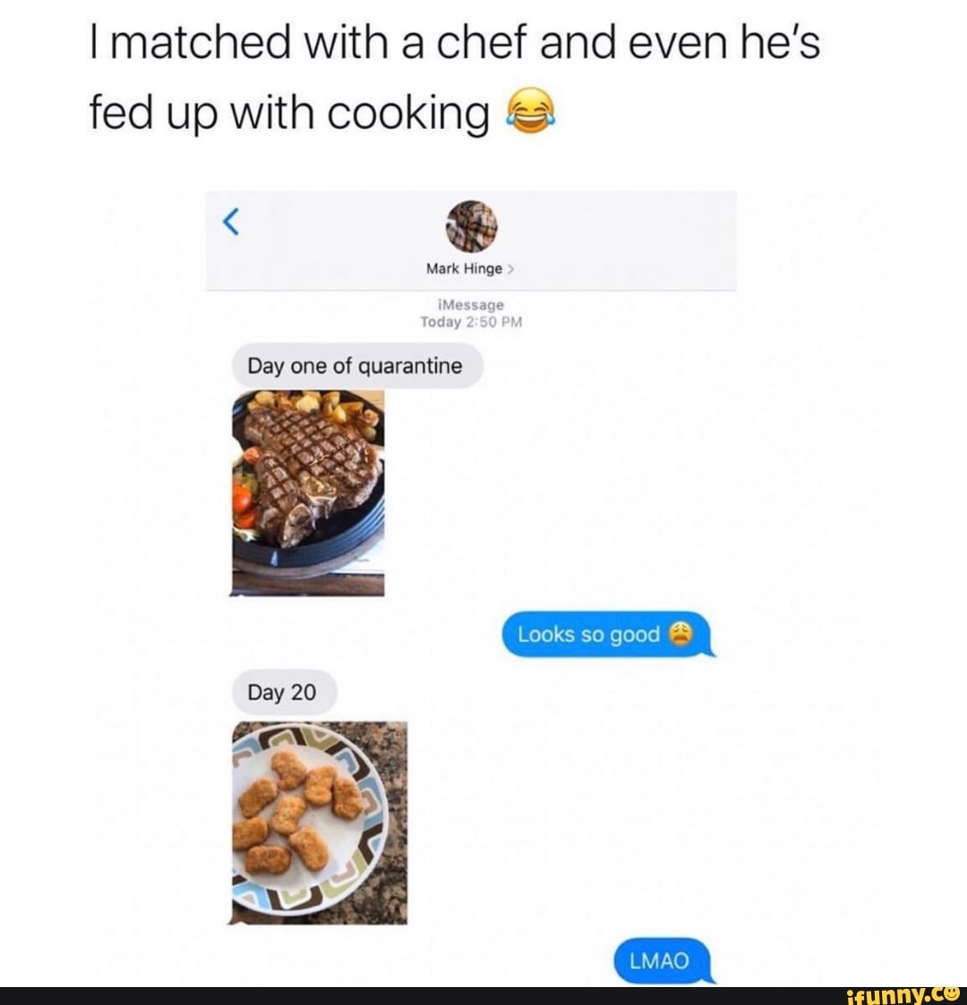 I matched with a chef and even he's fed up with cooking Day one of ...