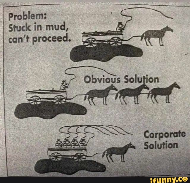 Problem: Stuck in mud, can't proceed. Solution Corporate Solution - iFunny