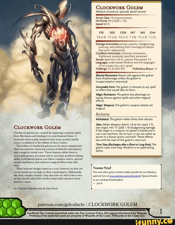 CLocKworK GOLEM from olems are rety eapturing spit from Mechanus and ...