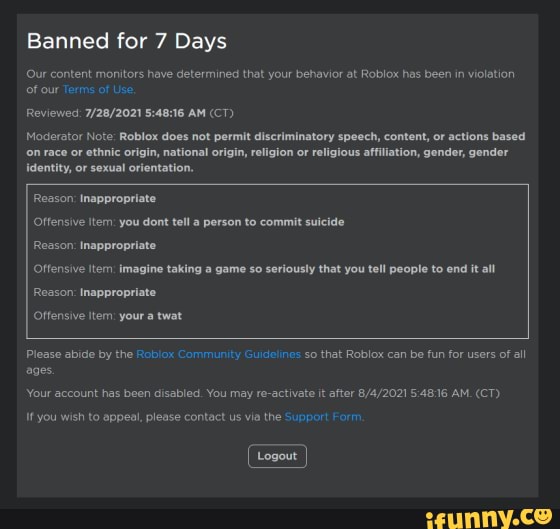 Banned for 7 Days Our content monitors have determined that your ...