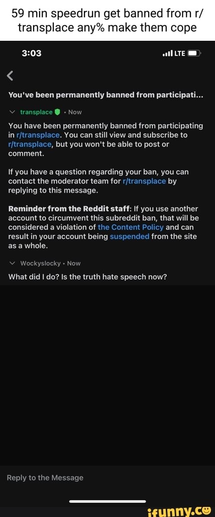 59 min speedrun get banned from r/ transplace any% make them cope You ...