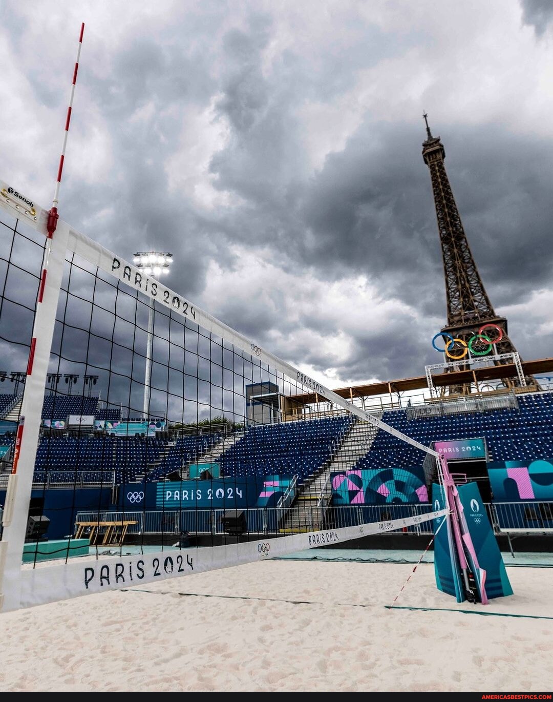 The beach volleyball court setup at the Paris Olympics looks incredible ...