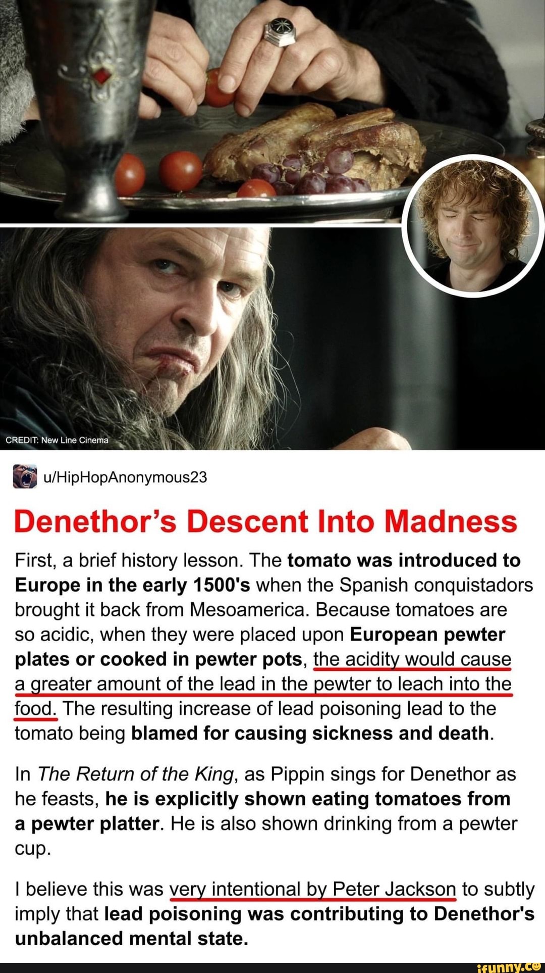 CREDIT: New Line Cinema Denethor's Descent Into Madness First, a brief ...