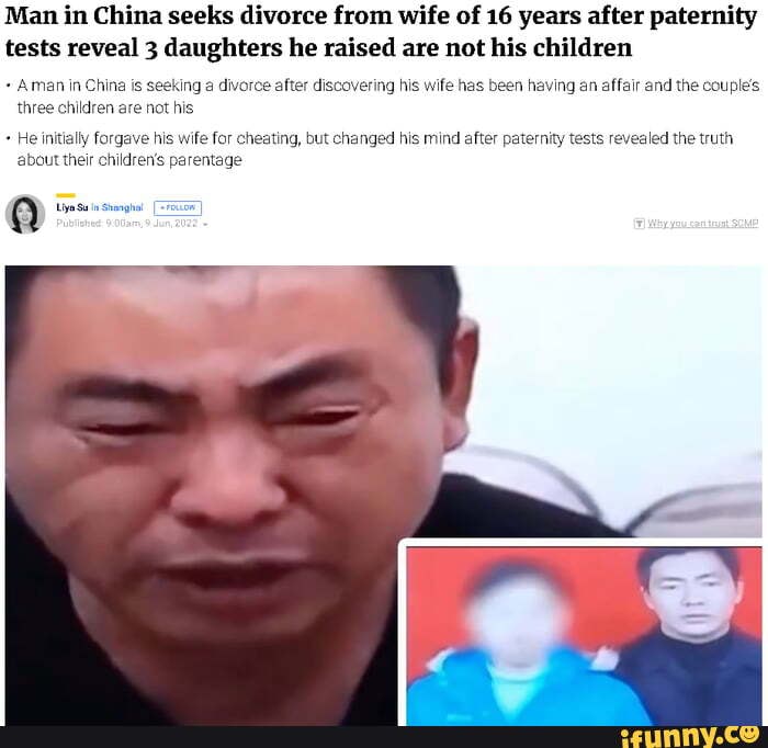 Man in China seeks divorce from wife of 16 years after paternity tests ...