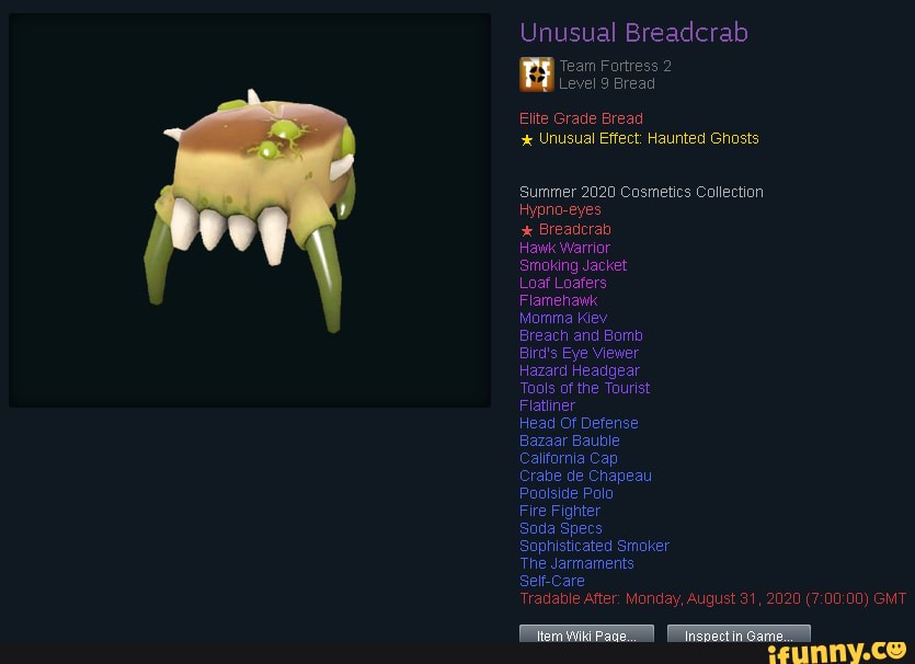 Unusual Breadcrab Team Fortress 2 Level 9 Bread Elite Grade Bread ...