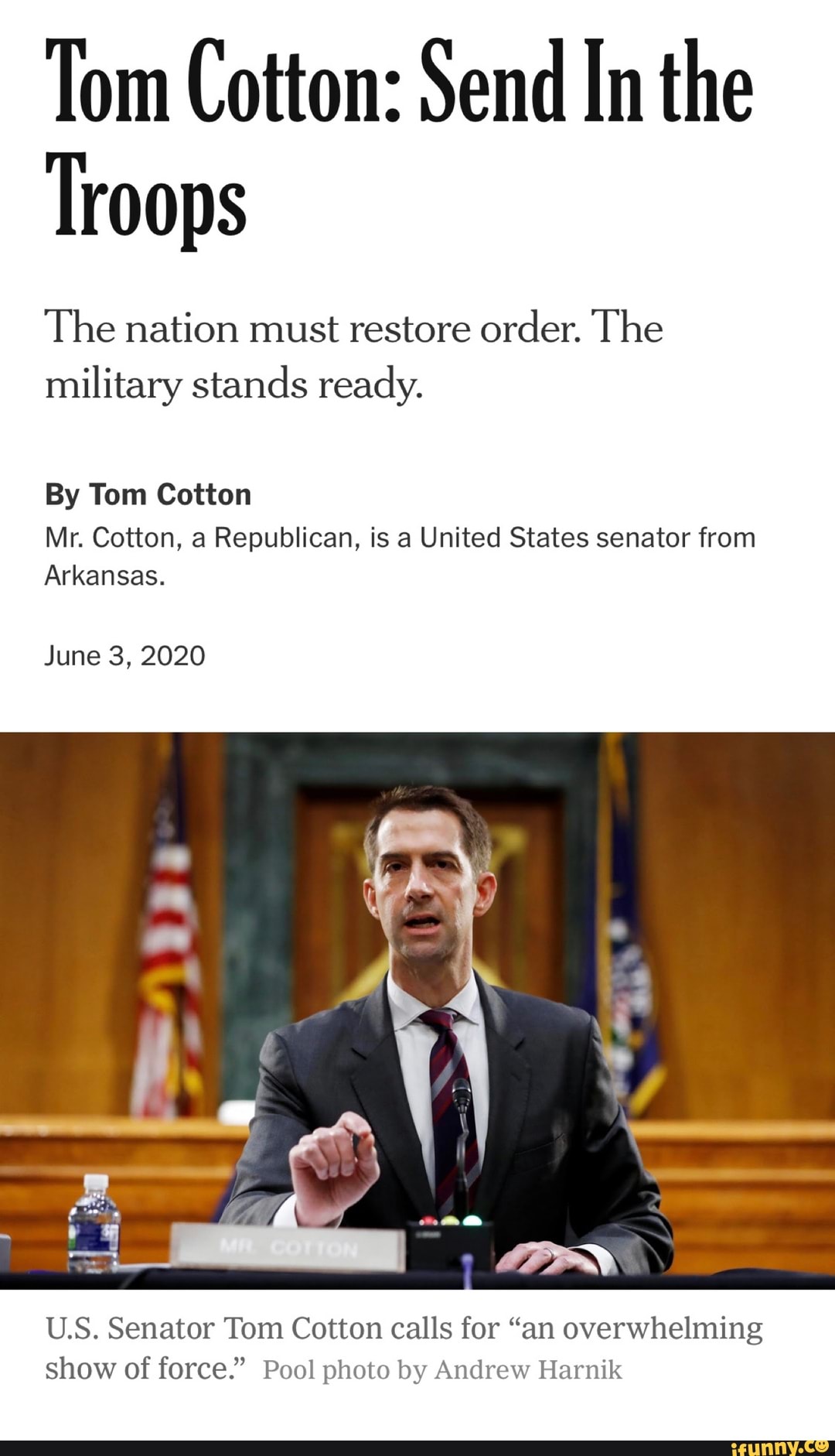 Tom Cotton: Send In the Troops The nation must restore order. The ...