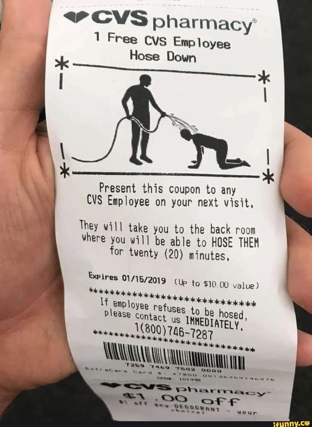 Pharmacy I 1 Free CVS Employee Hose Down Present this coupon to any CVS ...
