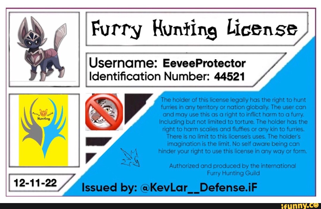 Furry Hunting License EevecProtector Identification Number 44521 ...