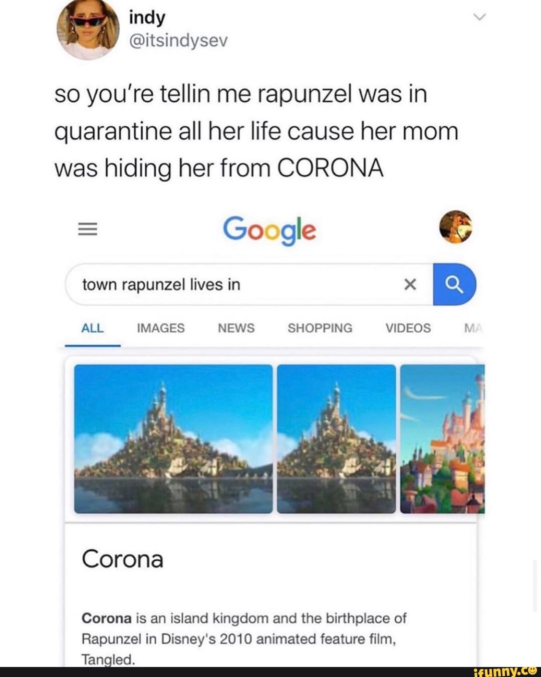 So you're tellin me rapunzel was in quarantine all her life cause her ...