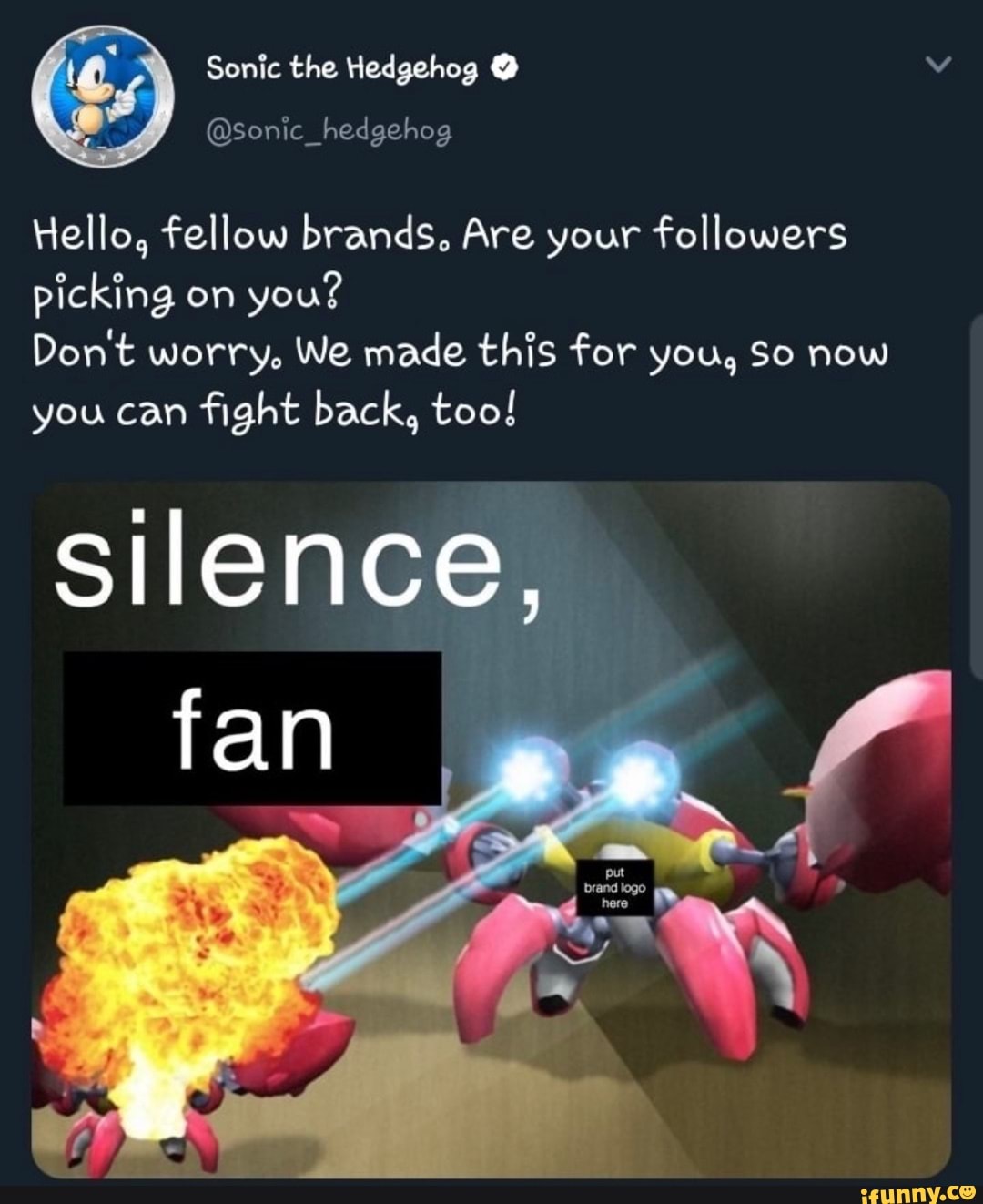 Sonic the Hedgehog @ @sonic_hedgehog Hello, fellow brands, Are your ...