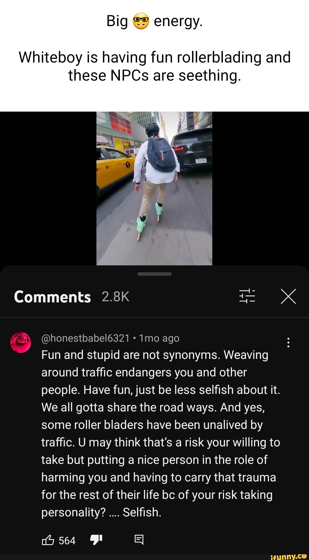 Big energy. Whiteboy is having fun rollerblading and these NPCs are ...