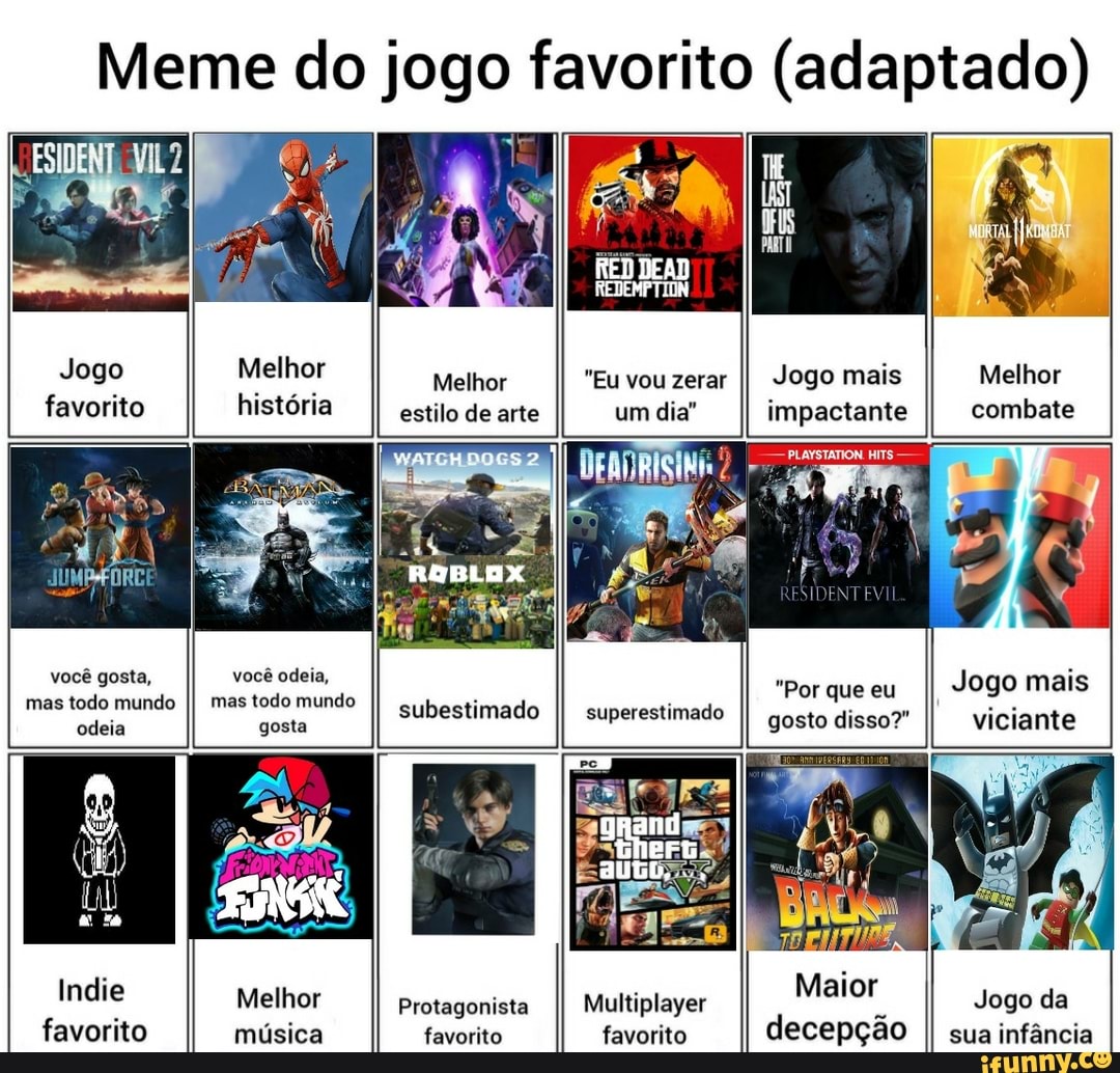 Meme do jogo favorito (adaptado) Jogo favorito Melhor estilo de arte ...
