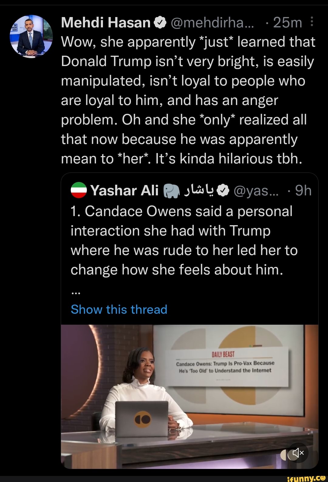 Mehdi Hasan @ @mehdirha... Wow, she apparently *just* learned that ...