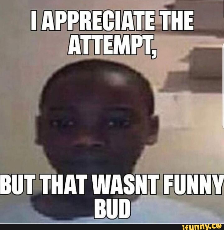 APPRECIATE THE ATTEMPT, BUT THAT WASNT FUNNY BUD - iFunny