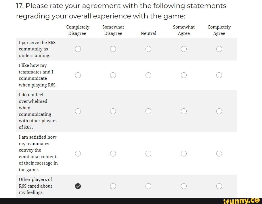 17. Please rate your agreement with the following statements regrading ...