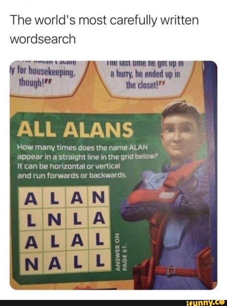 The world's most carefully written wordsearch Ne the ALL ALANS How many ...