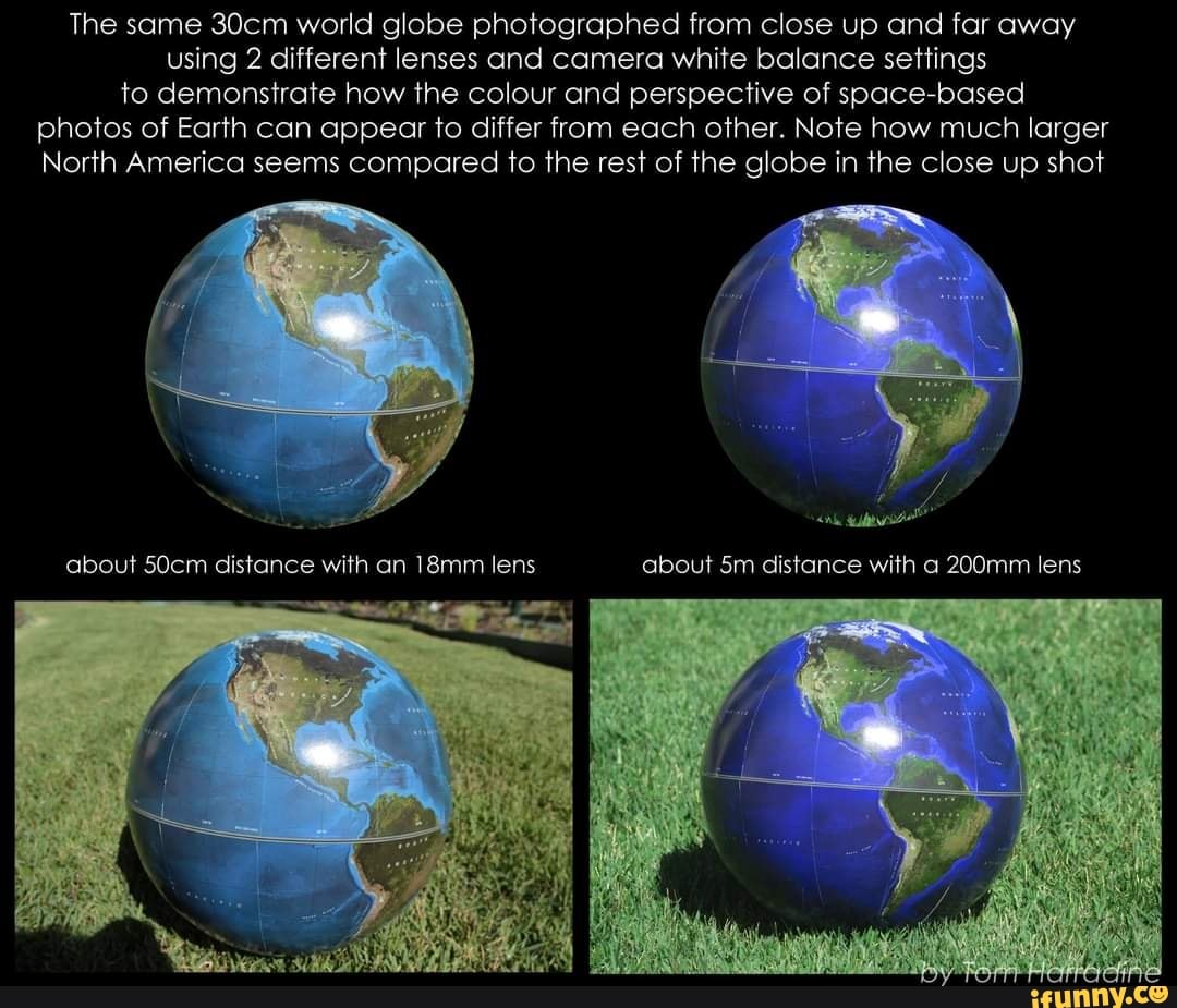 The same 30cm world globe photographed from close up and far away using ...
