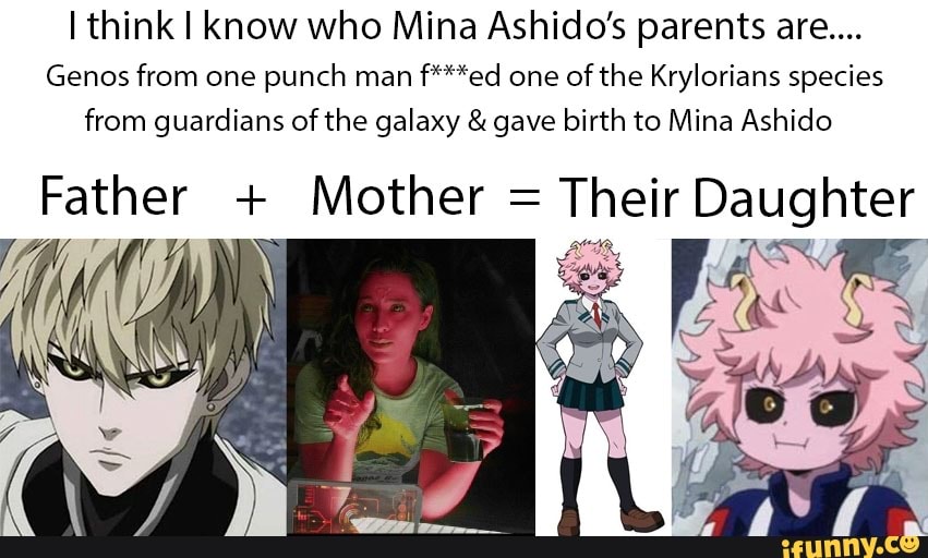 Think I know who Mina Ashido's parents are.... Genos from one punch man ...