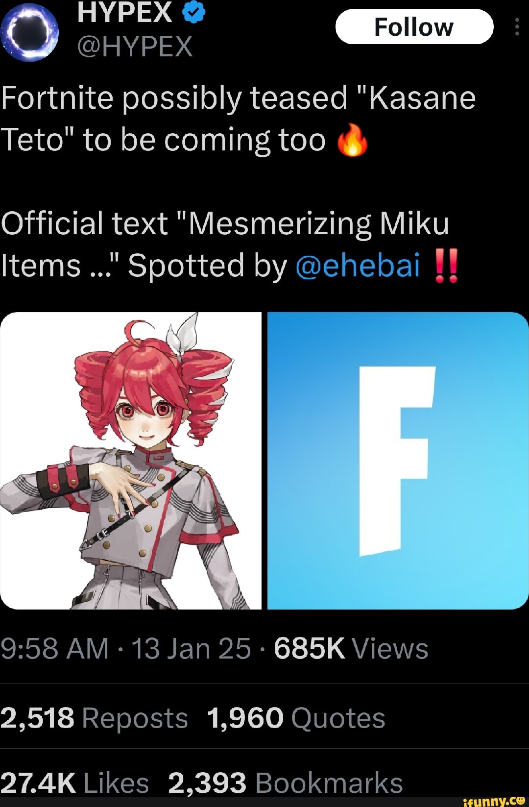 Follow Fortnite possibly teased "Kasane HYPEX Teto" to be coming too ...