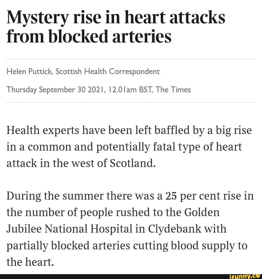 Mystery rise in heart attacks from blocked arteries Helen Puttick ...