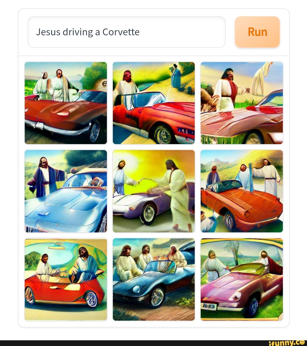 Jesus driving a Corvette Run ar - iFunny